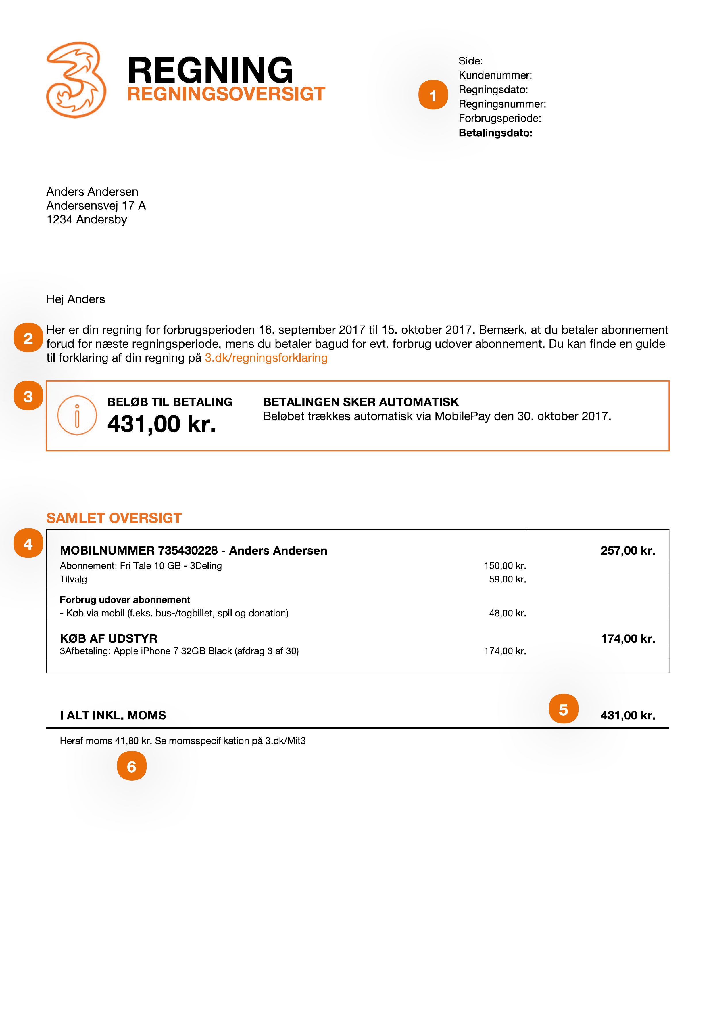 Regningsforklaring | | Sådan læser du din regning