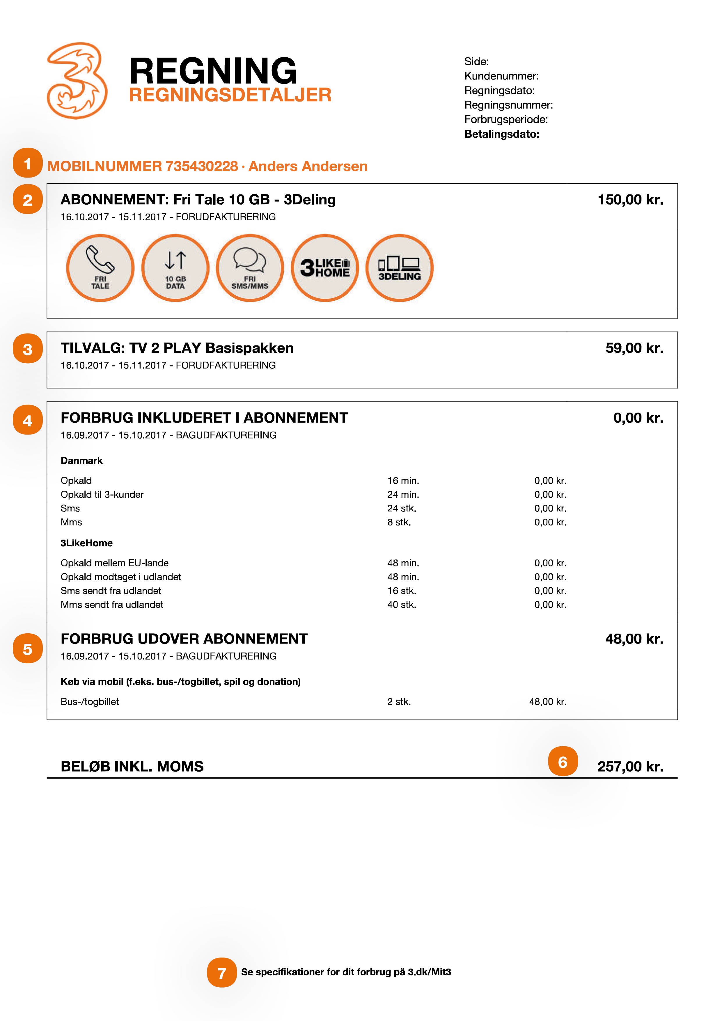 Regningsforklaring | | Sådan læser du din regning